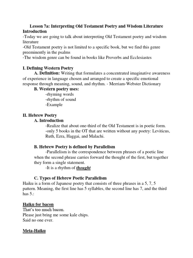 Lesson 7 Notes-Interpreting Old Testament Poetry and Wisdom Literature ...