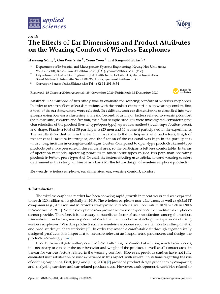 The Effects of Ear Dimensions and Product Attribut | PDF ...