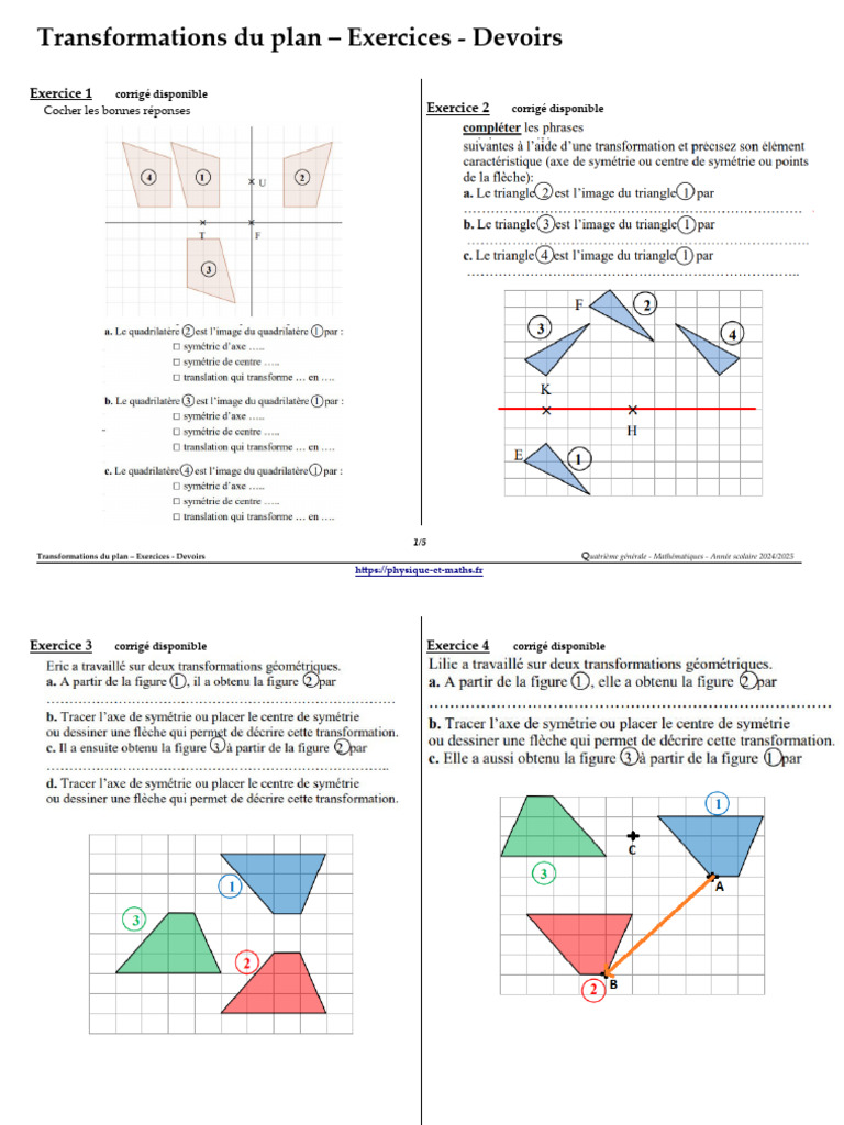 Transformations Plan Exercices | PDF