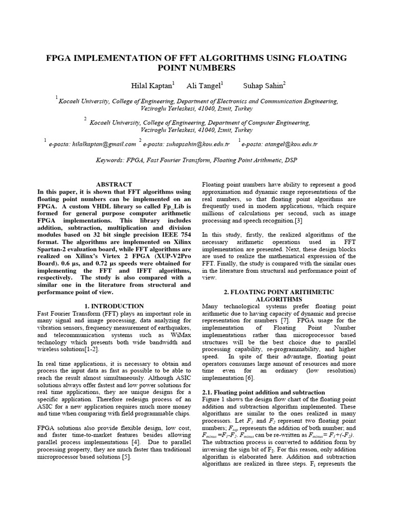 Fpga Implementation of FFT Algorithms Using Floating | PDF | Discrete Fourier Transform | Fast ...