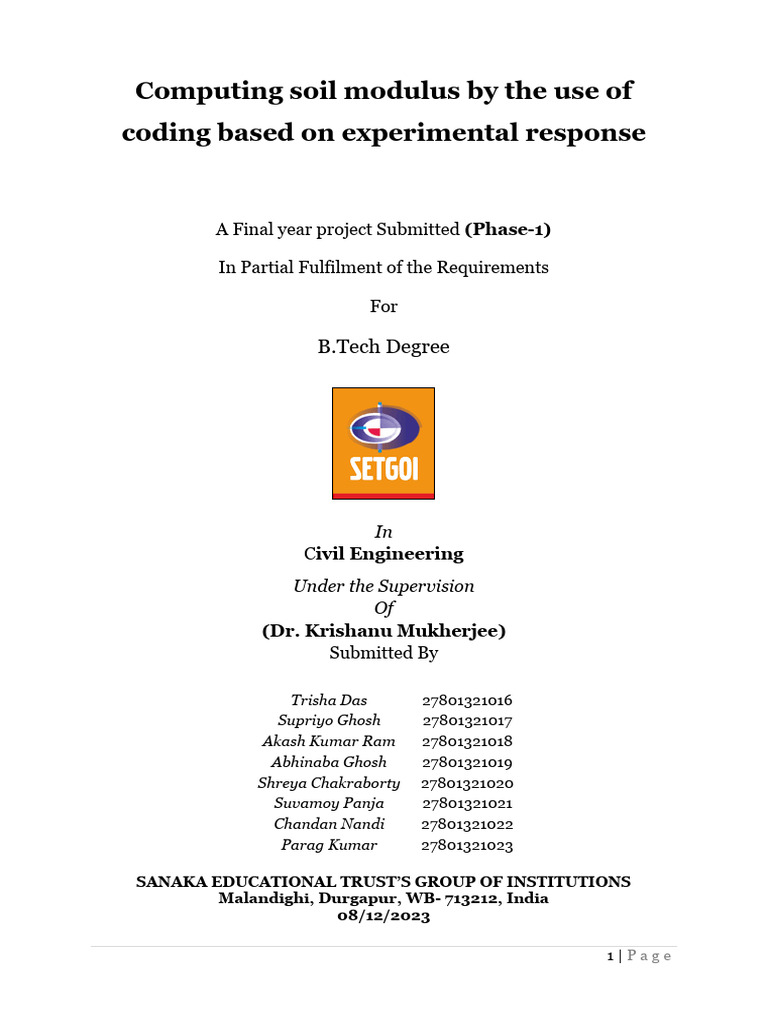 A Final Year Project On Computing Soil Modulus | Download Free PDF ...