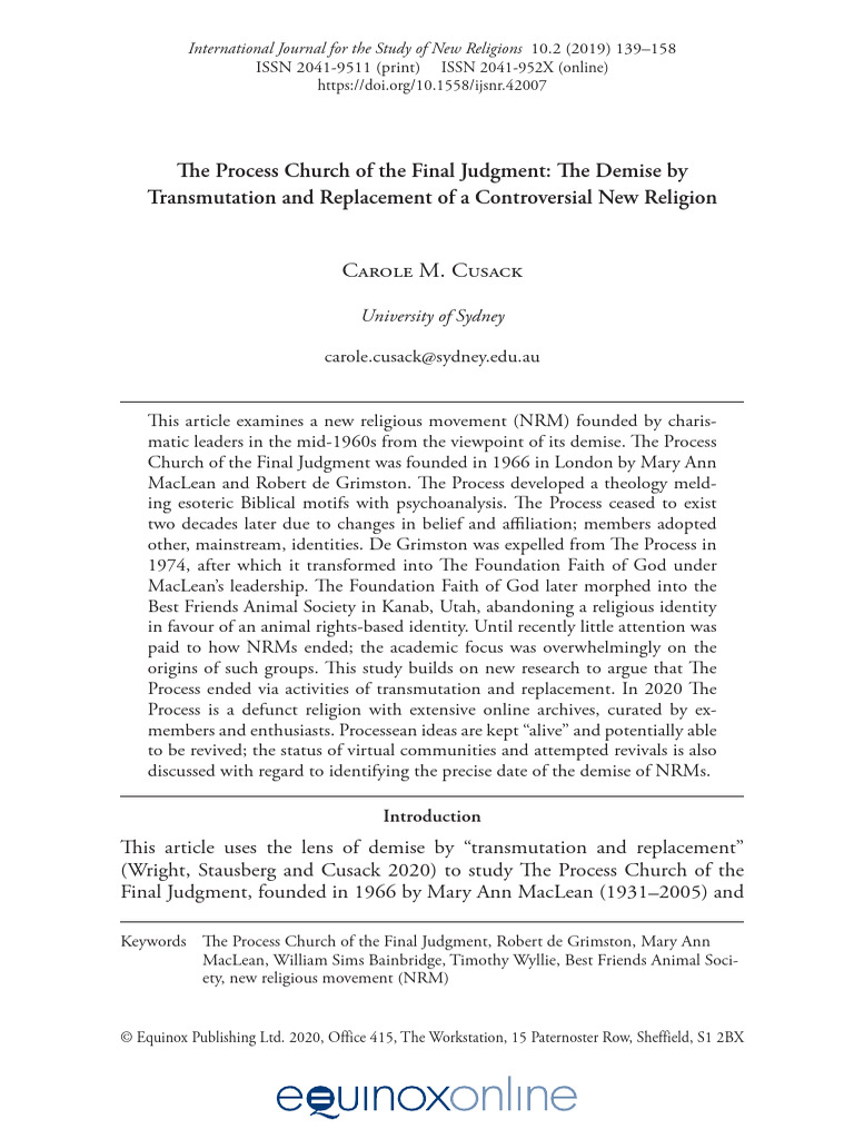 Demise of the Process Church Explained | PDF