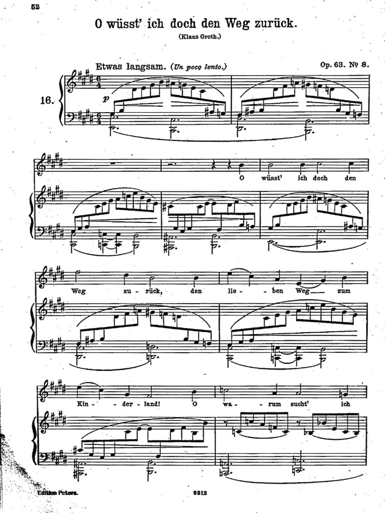 O Wusst' Ich Doch Den Weg Zuruck Op.63 Nr8 - J. Brahms | PDF