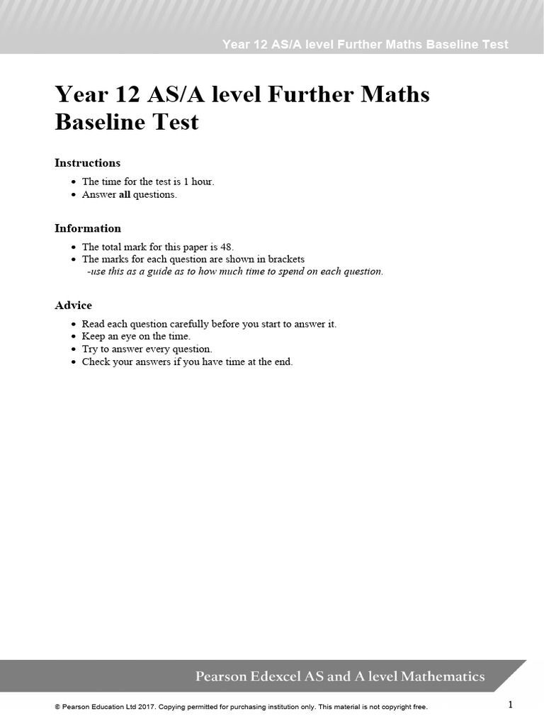 AS - A Level Further Mathematics Baseline Test | PDF | Tangent | Triangle