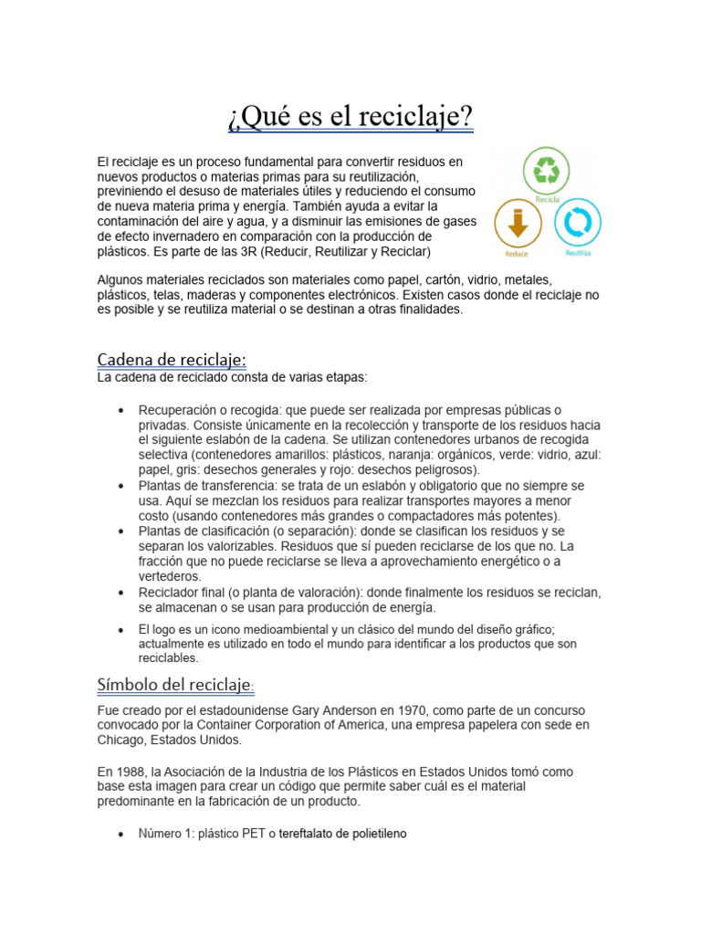 reciclaje | PDF | Reciclaje | Residuos
