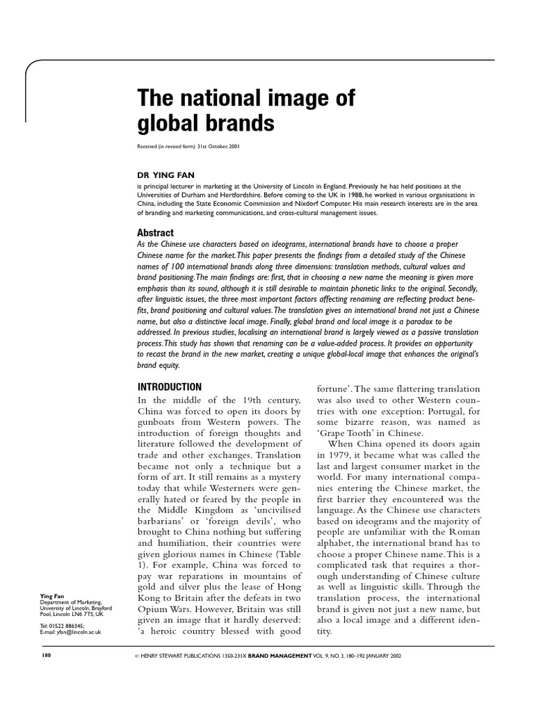 Chinese Naming of Global Brands | PDF | Brand | Tone (Linguistics)