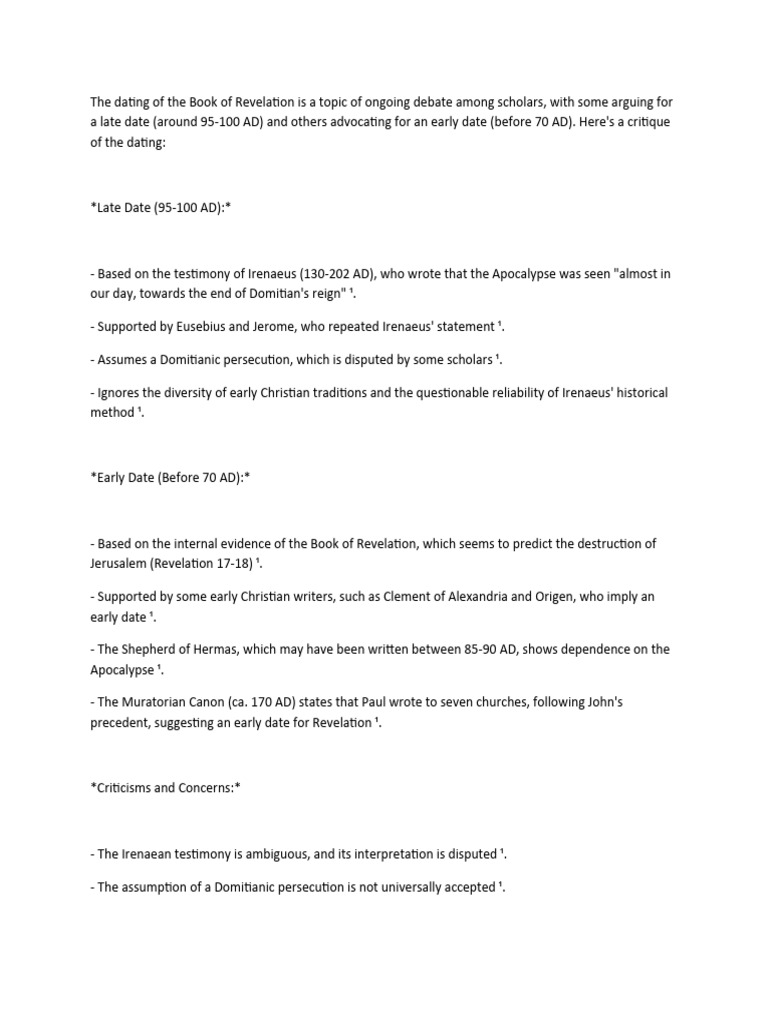 The Dating of The Book of Revelation | PDF | Book Of Revelation | Early ...