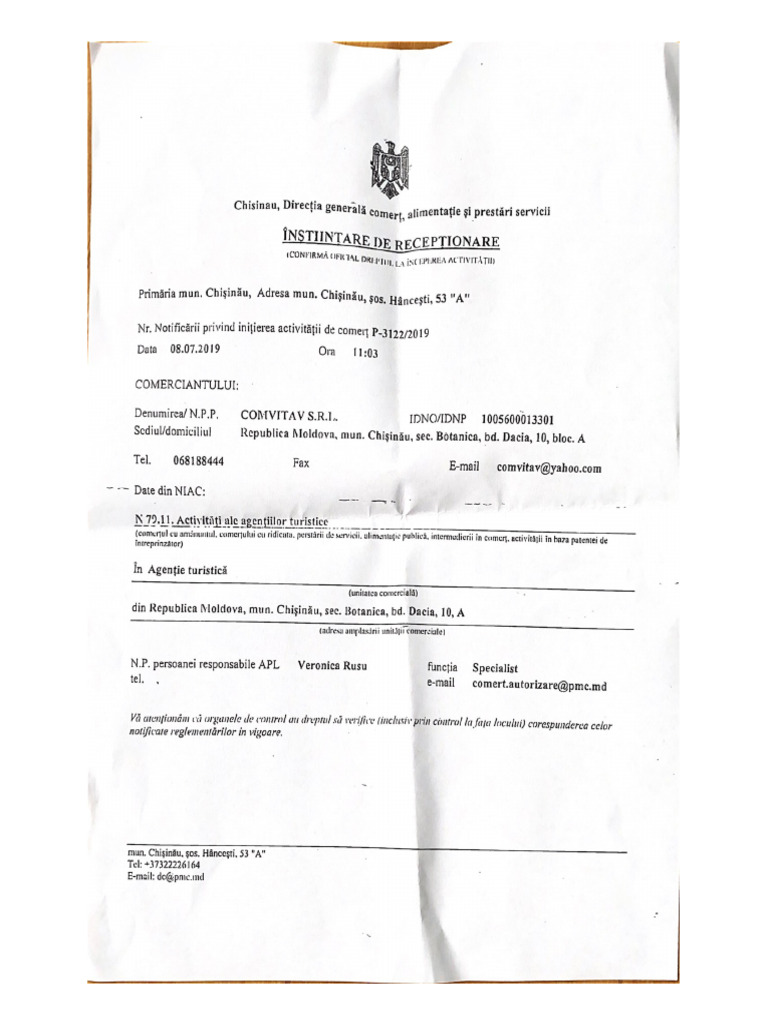 Instiintare de Receptionare | PDF