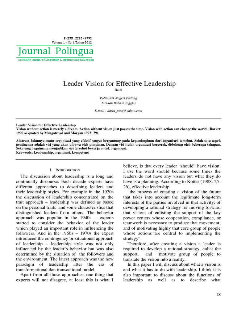 Leader Vision for Effective Leadership | PDF | Leadership | Strategic ...