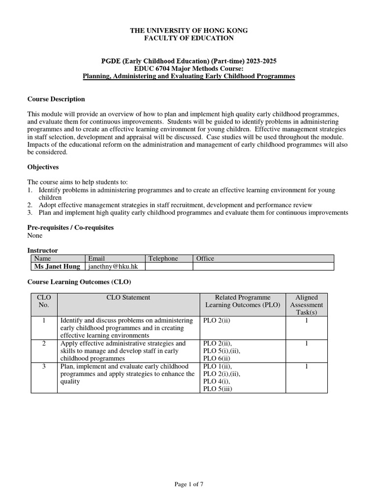 PGDE Part-Time (ECE) Planning and Management Course Outline April 2024 | PDF | Essays | Turnitin