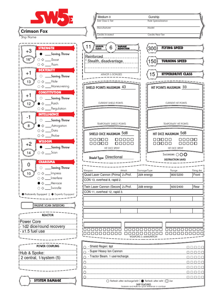 SW5e Starship - Crimson Fox - Medium Gunship 0 - Dungeon Jedi Masters ...