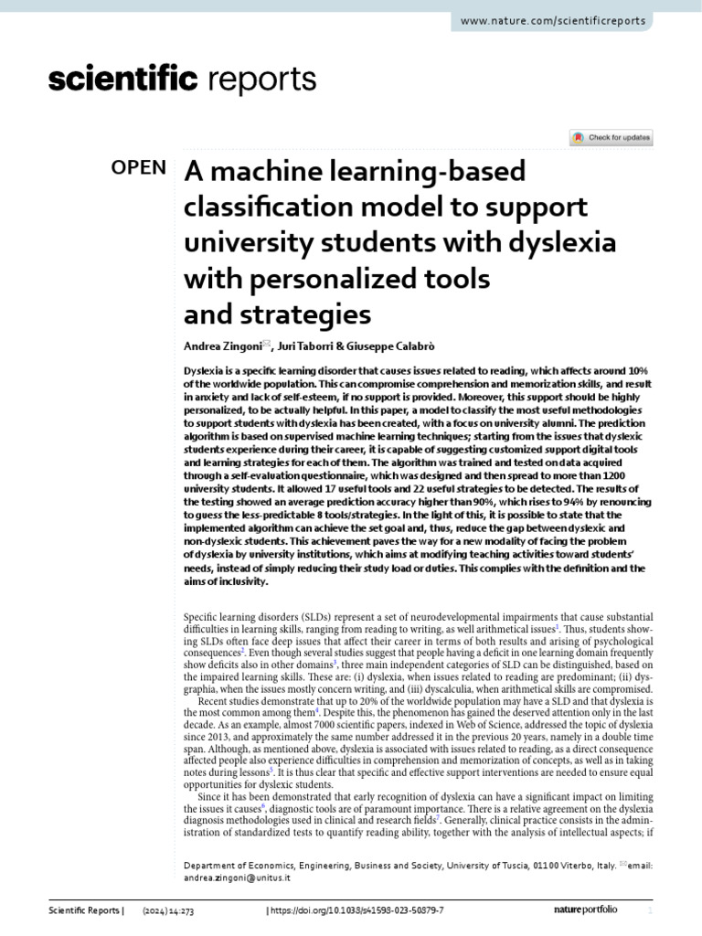 Zingoni et al. (2024) A machine learning-based classification model to ...
