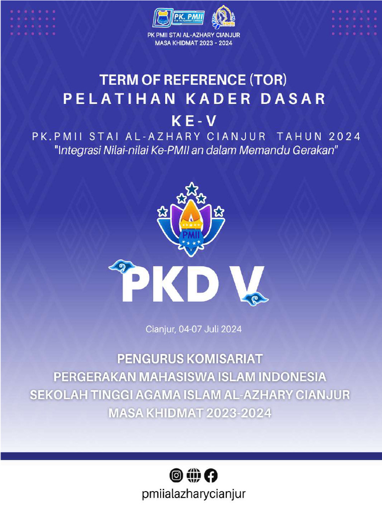 Term of Reference (Tor) PKD V PK - Pmii Stai Al-Azhary Cianjur Tahun 2024 | PDF