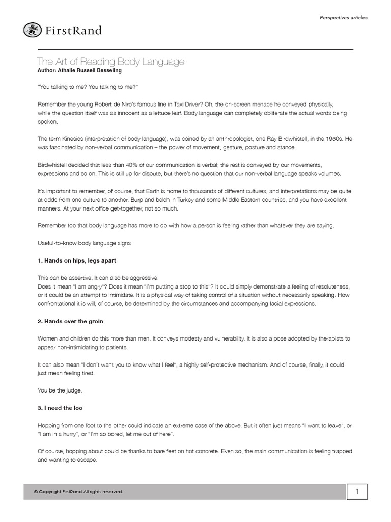 The Art of Reading Body Language | PDF | Body Language | Nonverbal ...