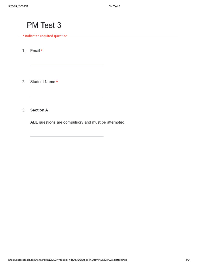 PM Test 3 - Google Forms | PDF | Business Economics | Business