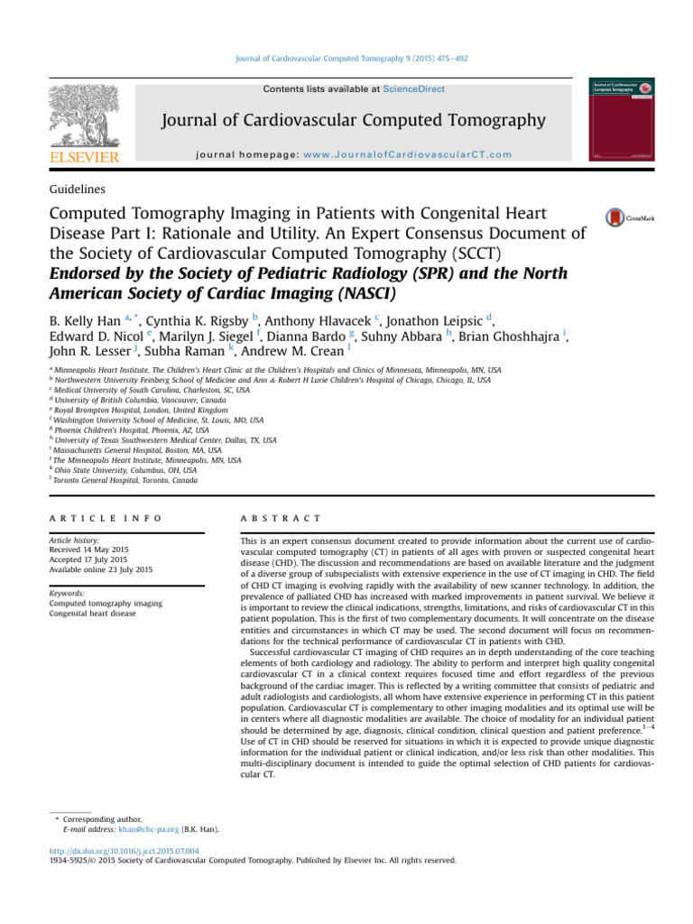 SCCT Guidelines for CT in Congenital Heart Disease_Part 1_2015 | PDF ...