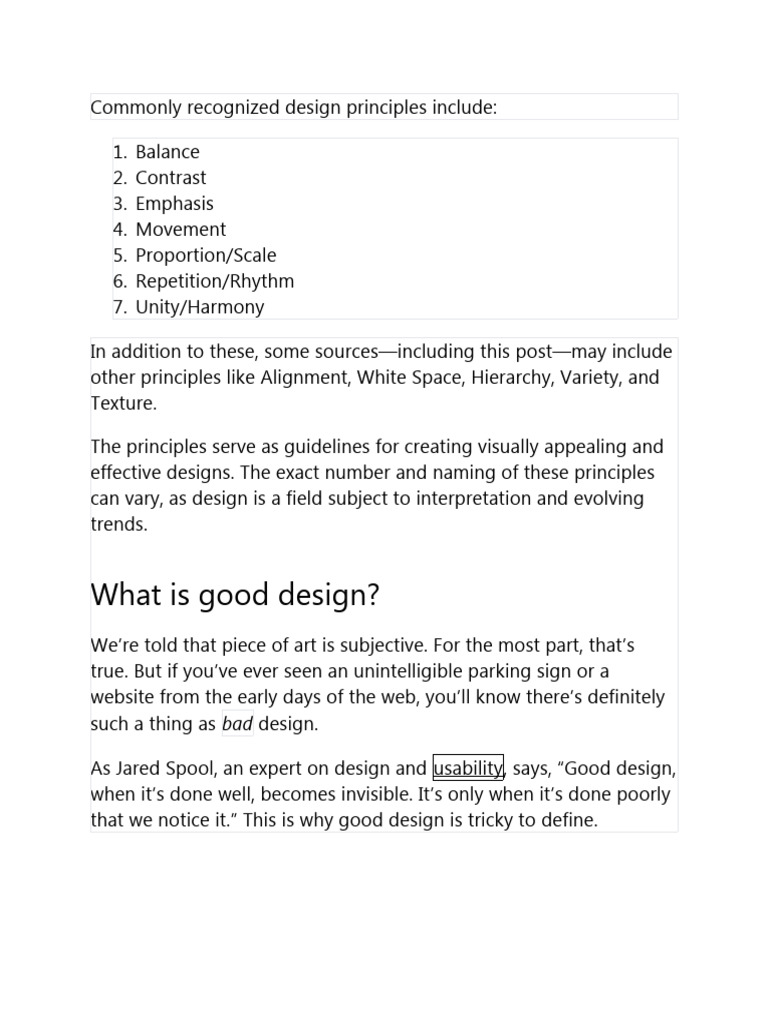 Commonly Recognized Design Principles Include | PDF | Composition ...