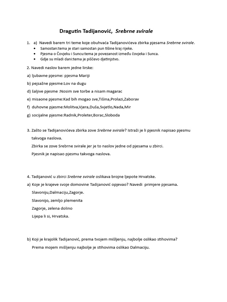 Dragutin Tadijanović Lektira | PDF