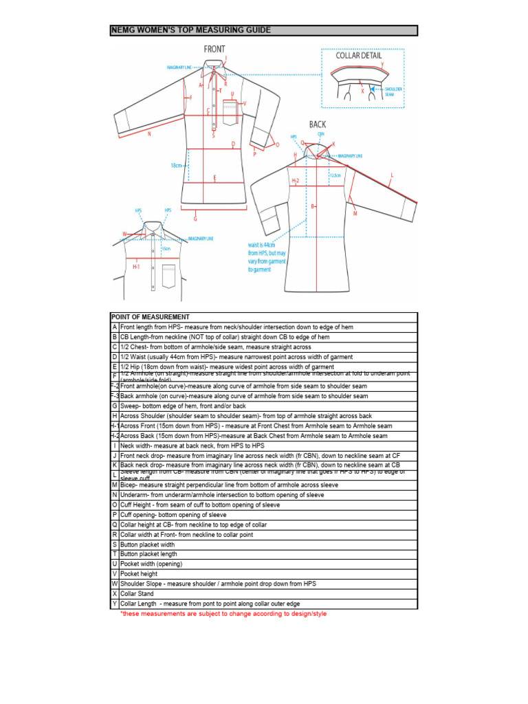 Womens Top Measurement Guide | PDF | Lifestyle