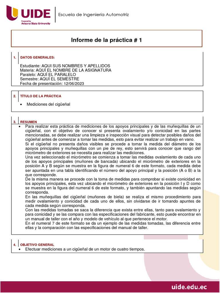 EJEMPLO Informe de Práctica | PDF | Herramientas | Medición