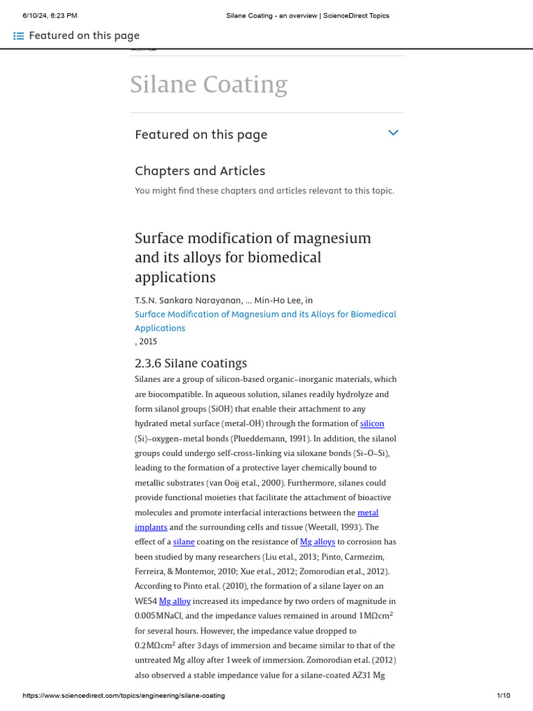 Silane Coating - An Overview - ScienceDirect Topics | PDF | Corrosion ...