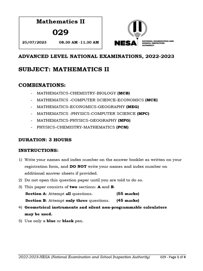 2023 Advanced Level Math Exam Paper | PDF | Function (Mathematics ...