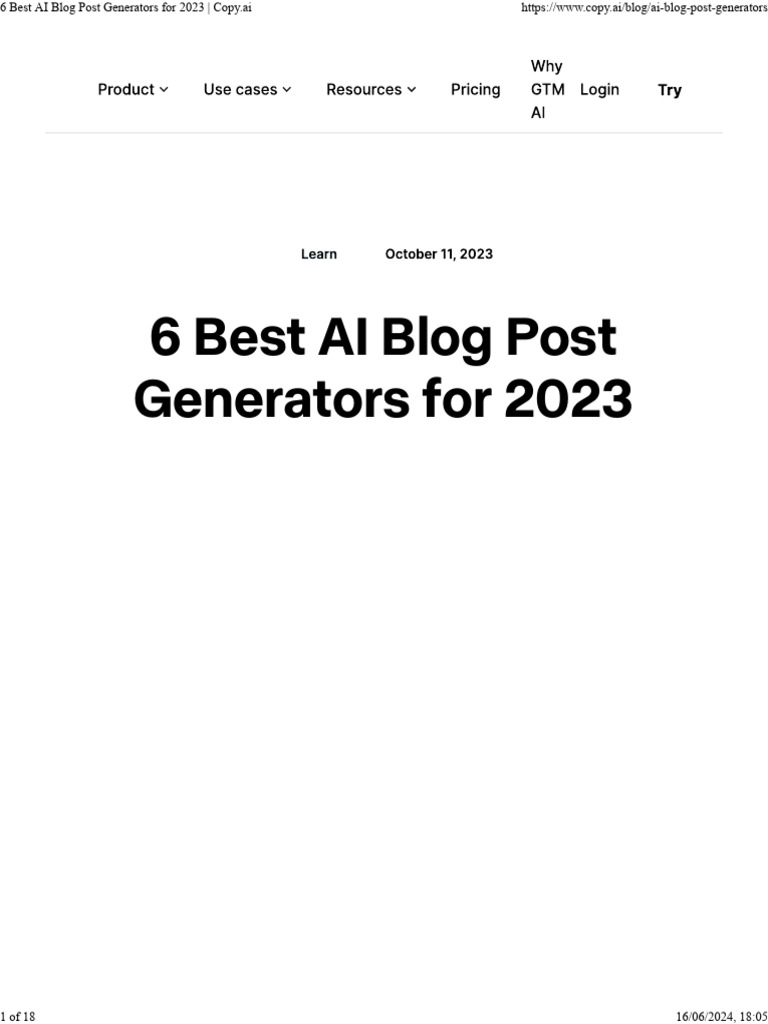6 Best AI Blog Post Generators for 2023 _ Copy.ai | Download Free PDF ...