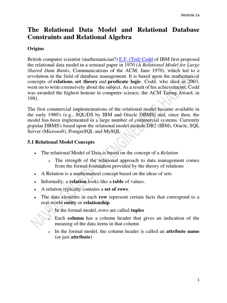Module 2a Relational Model Download Free Pdf Relational Model Relational Database