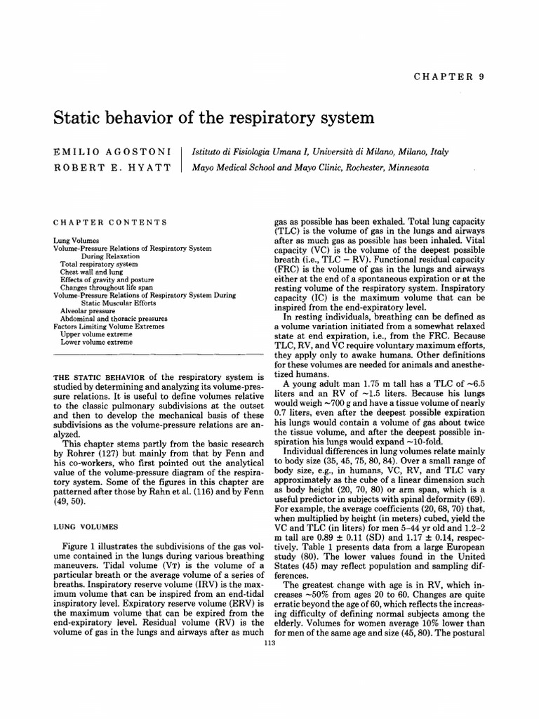 Agostoni Et Al. Static Behavior of The Respiratory System. Handbook of ...