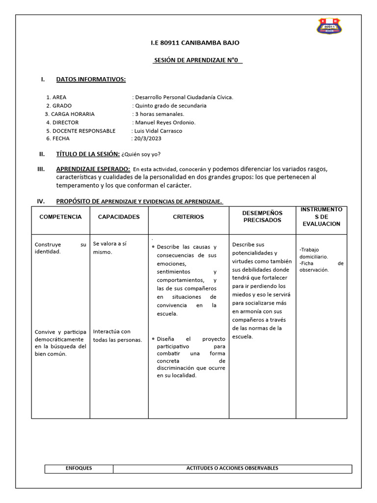 sesiones de quinto grado DPCC | PDF | Evaluación | Maestros