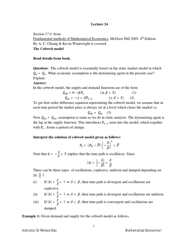 Lecture Cobweb) | PDF | Economic Equilibrium | Supply And Demand