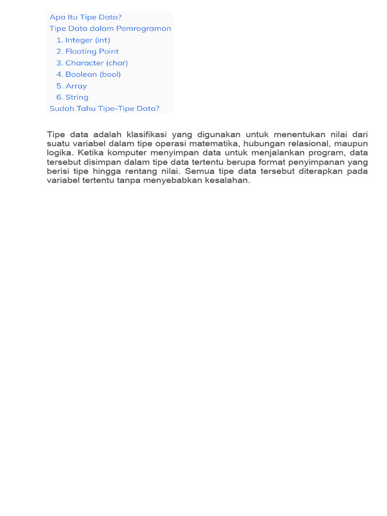 Jenis-Jenis Tipe Data dalam Pemrograman | PDF | Komputer