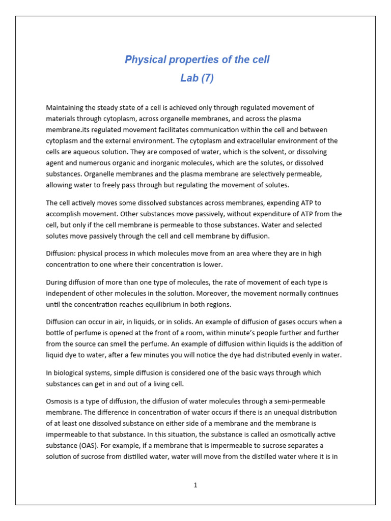 lab (6) Physical properties and transport across cells | PDF | Cell ...