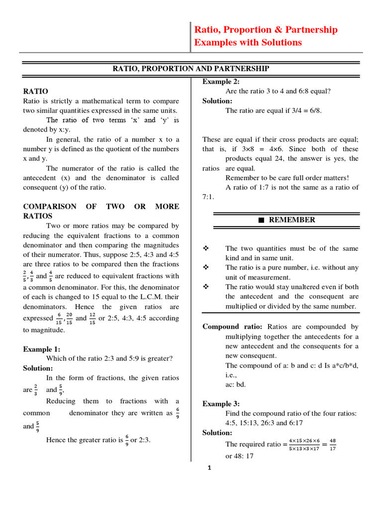 Math Ratios & Proportions Guide | PDF | Ratio | Mathematics