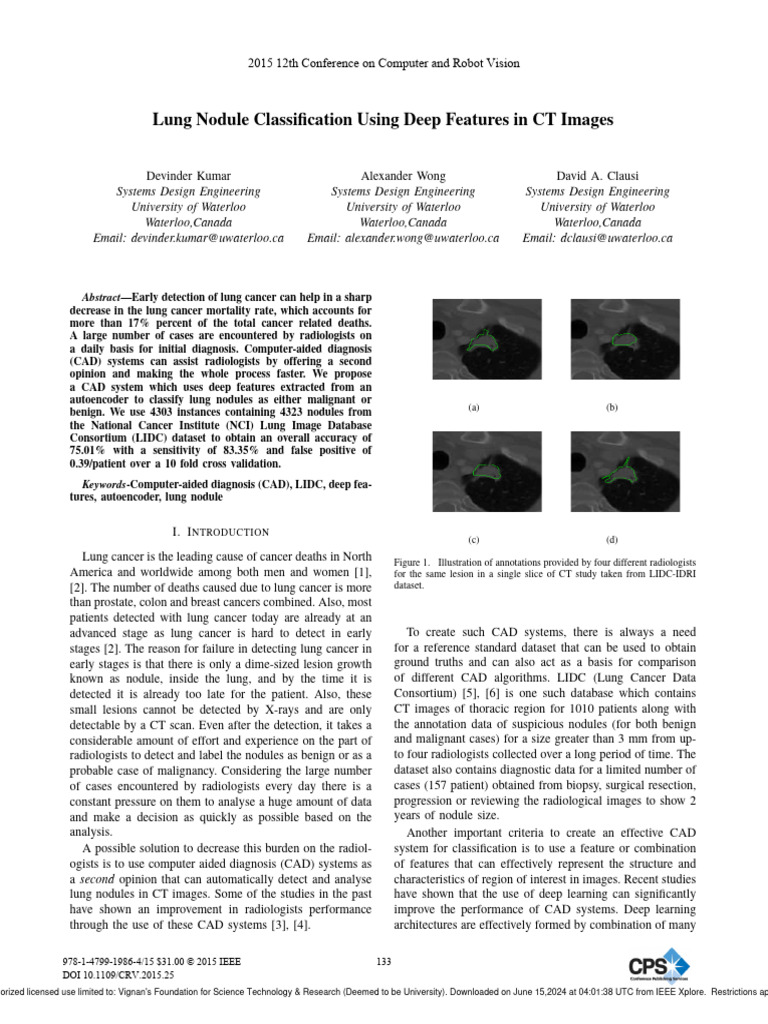 Lung Nodule Classification Using Deep Features in CT Images | PDF ... Lung Nodule Classification Using Deep Features in CT Images | PDF ...