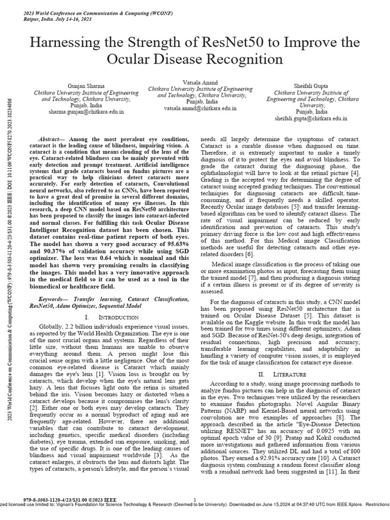 Harnessing The Strength of ResNet50 To Improve The Ocular Disease Recognition | PDF | Artificial ...