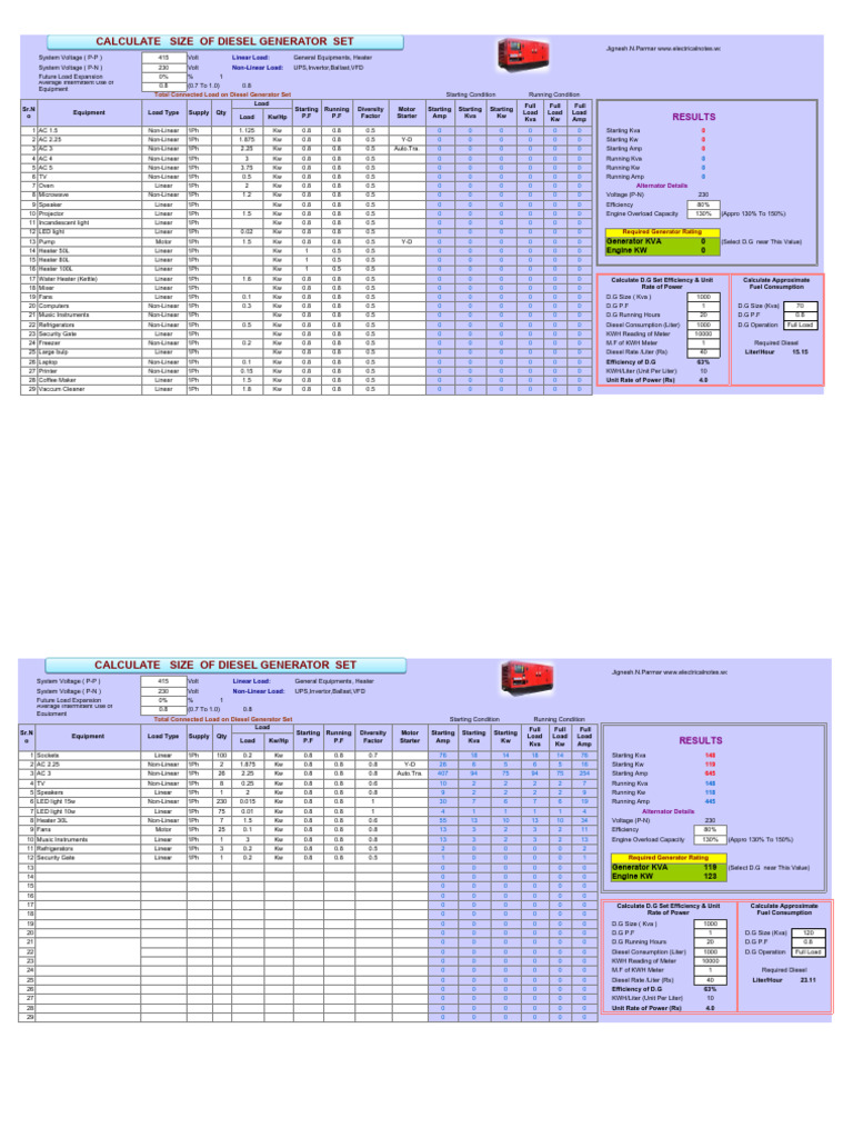 Calculate Size of Diesel Generator 22-8-12 | Download Free PDF | Diesel Engine | Energy Technology