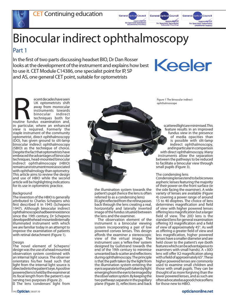 Indirect Ophthalmoscope | PDF | Optometry | Eye