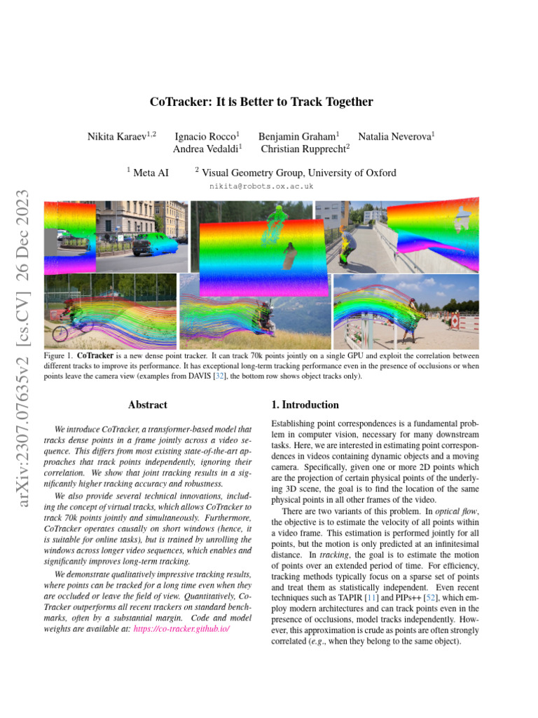 Karaev 等 - 2023 - CoTracker It is Better to Track Together | PDF | Deep ...