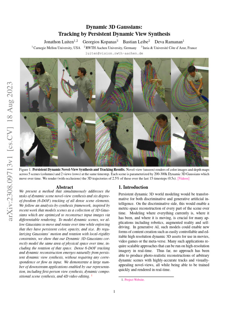 Luiten 等 - 2023 - Dynamic 3D Gaussians Tracking by Persistent Dynam | PDF | 3 D Computer Graphics