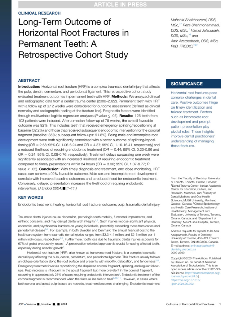 Horizontal Root Fracture Outcomes | PDF | Dentistry | Periodontology
