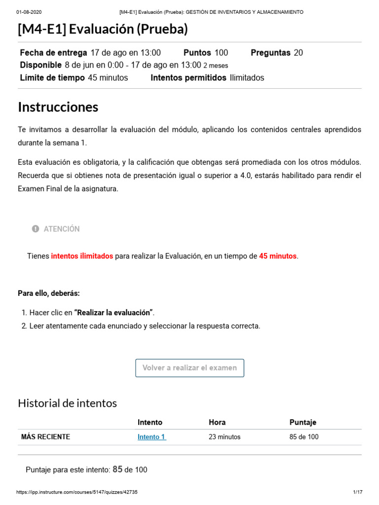 m4 e1 Evaluaci n Prueba Gesti n de Inventarios y Almacenamiento.pdf (1) | Descargar gratis PDF ...