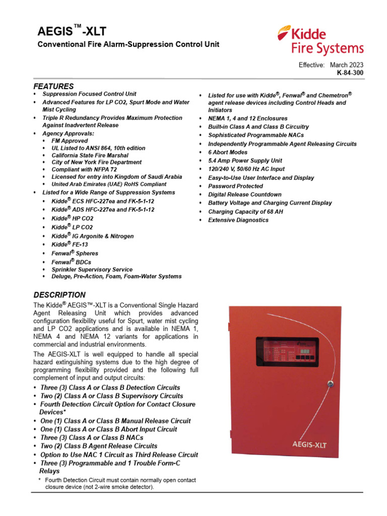 Kidde AEGIS-XLT Conventional Fire Alarm-Suppression Control Unit K-84 ...