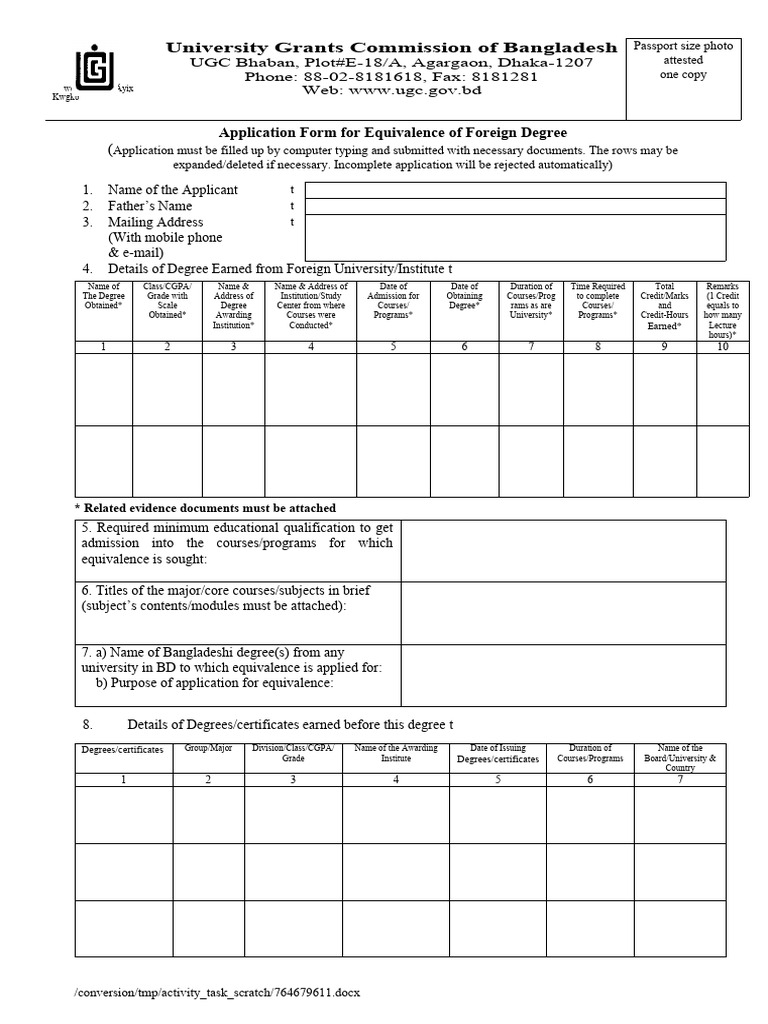 Equivalence Form 16-10-2017 | PDF | Academic Degree | Course Credit