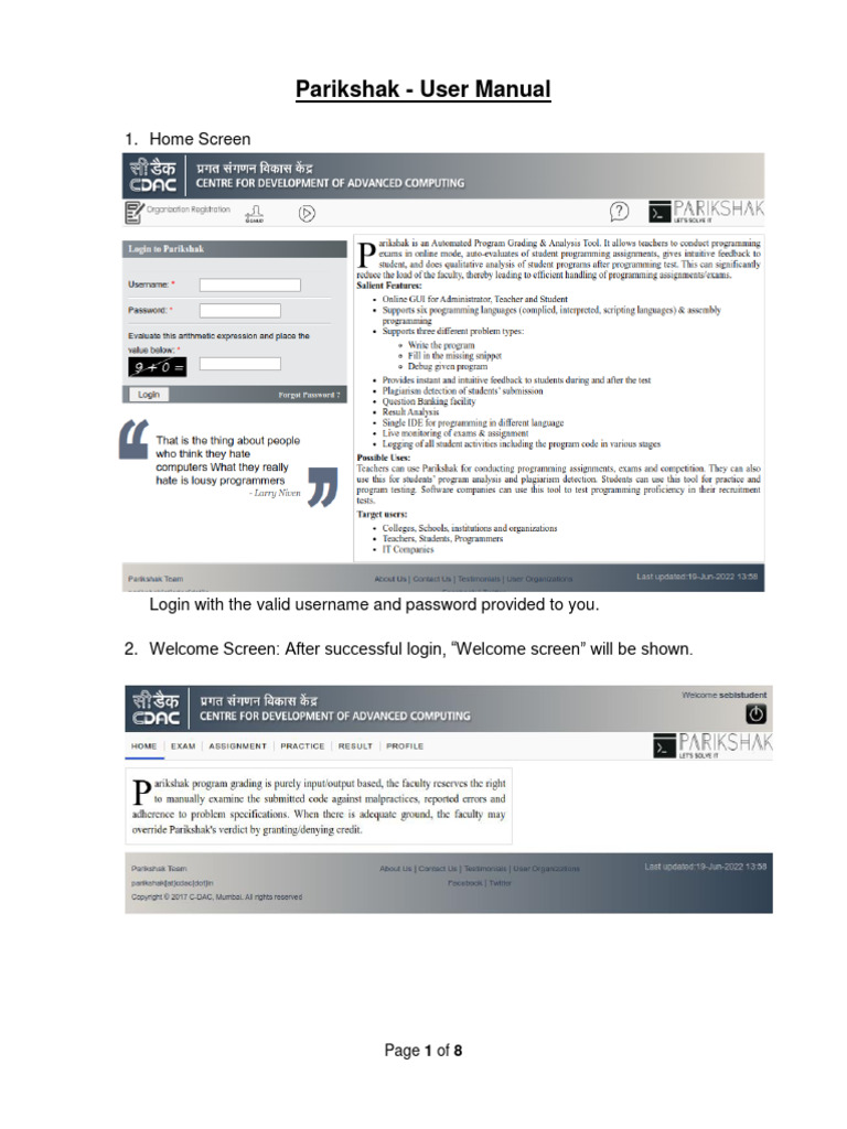 User Manual - Parikshak | PDF | Computer Program | Programming