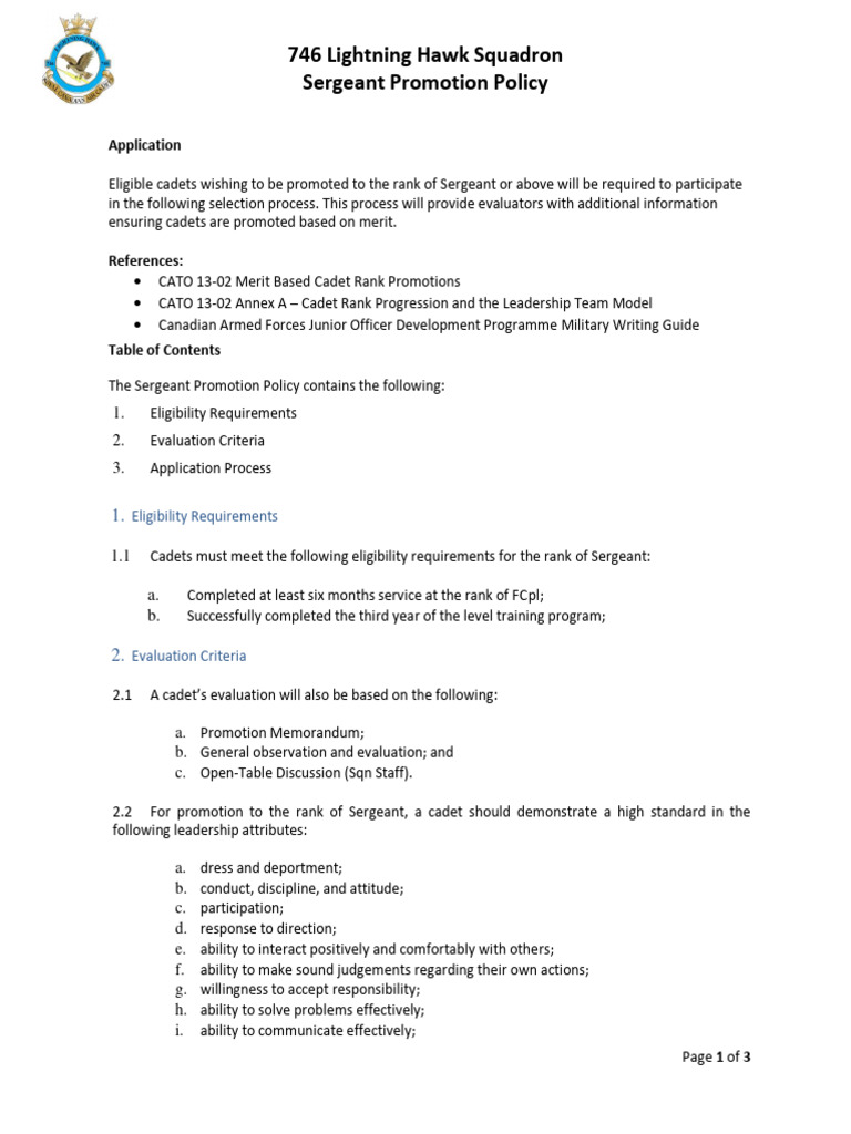 746 Squadron Sergeant Promotion Policy | PDF | Sergeant | Memorandum