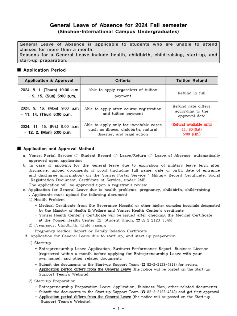 General Leave of Absence For Fall Semester 2024 240612 | PDF
