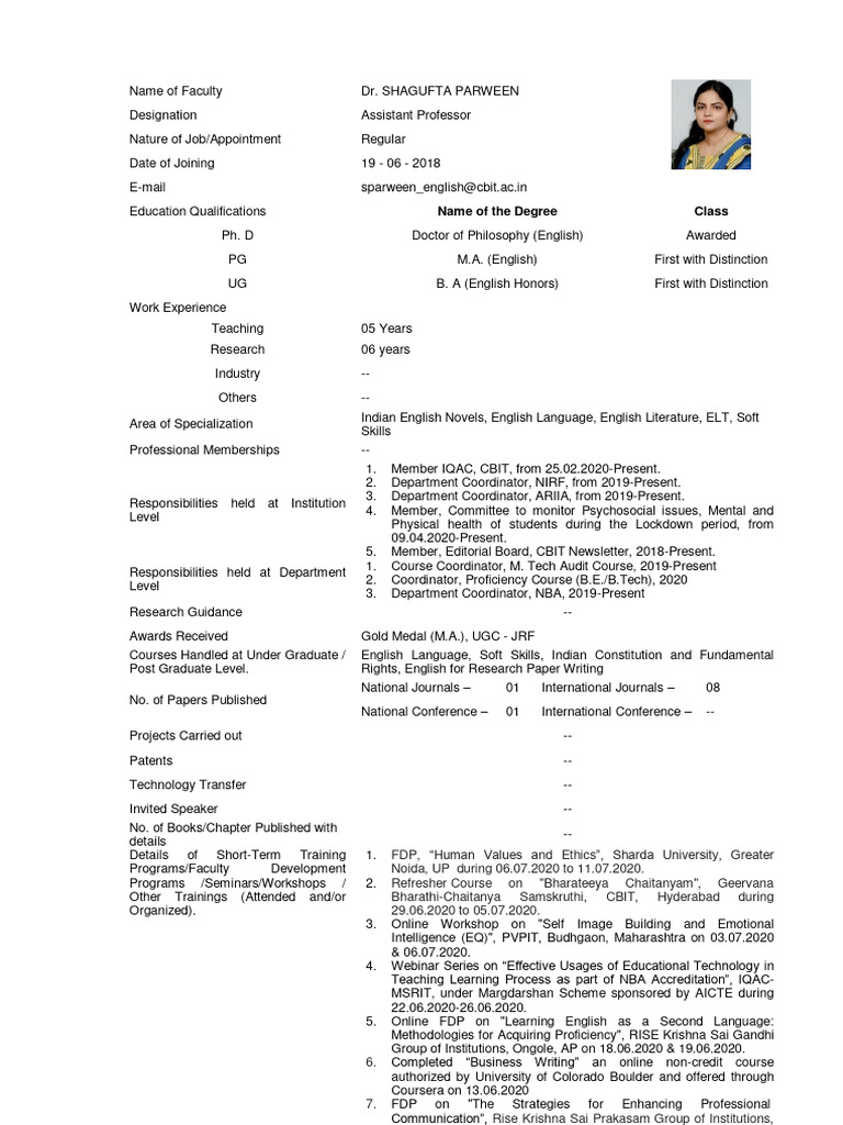 DR Shagufta Parween Faculty Eng | PDF