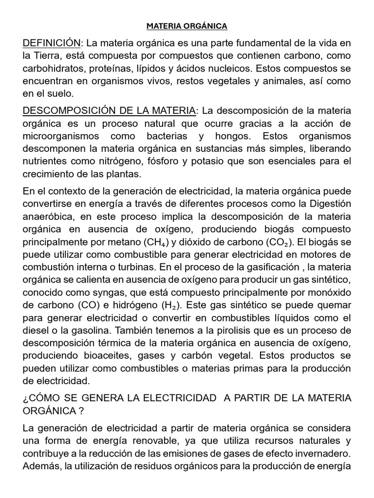 Materia Orgánica e Inorgánica | PDF | Descomposición | Biocombustible