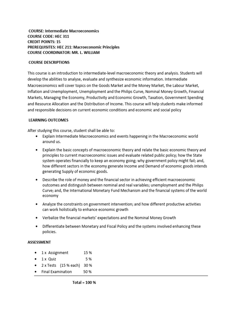 Intermediate Macroeconomics Course HEC 311 | PDF | Macroeconomics ...
